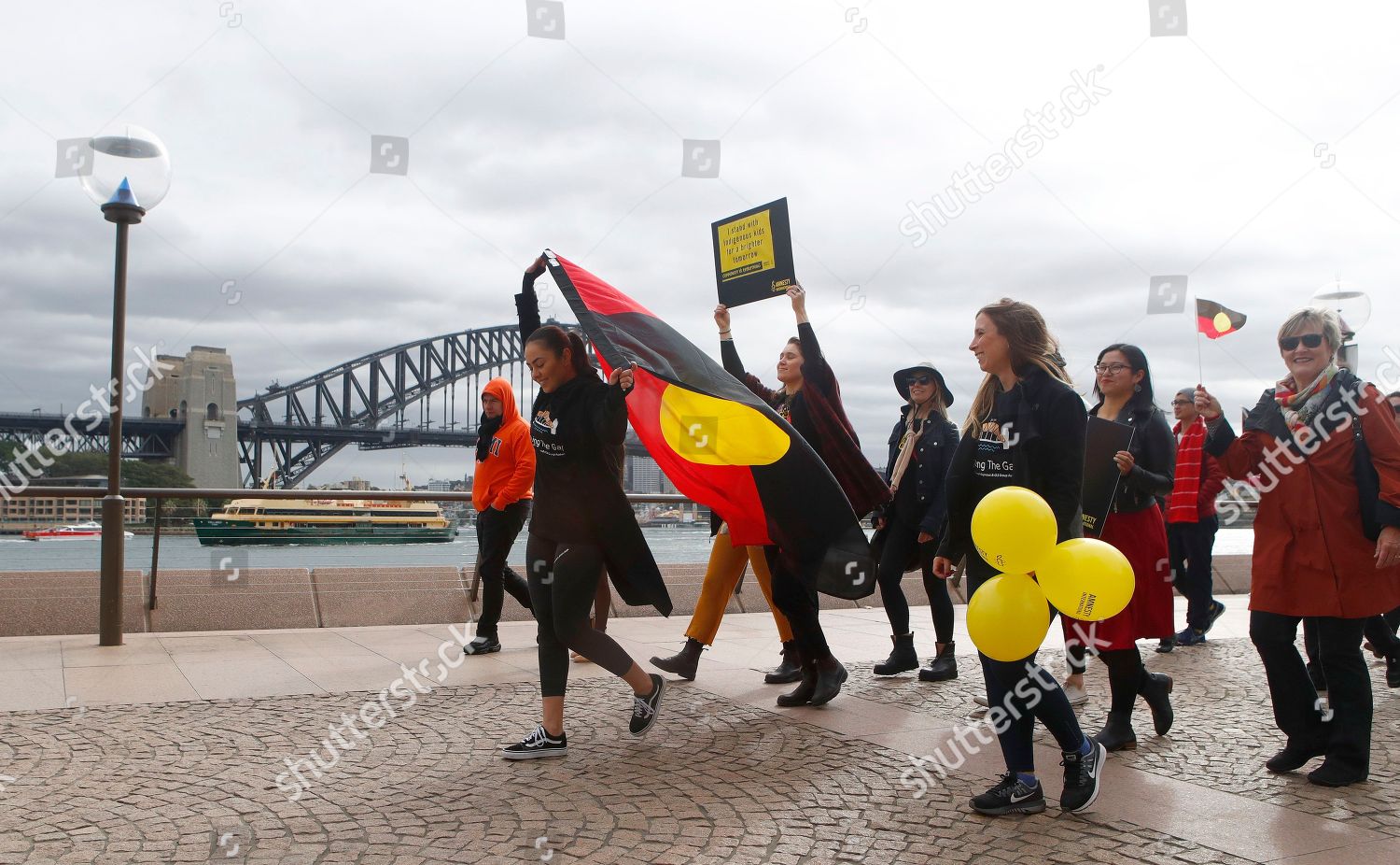 Demonstrators Walk Australian Aboriginal Flag During Editorial Stock ...