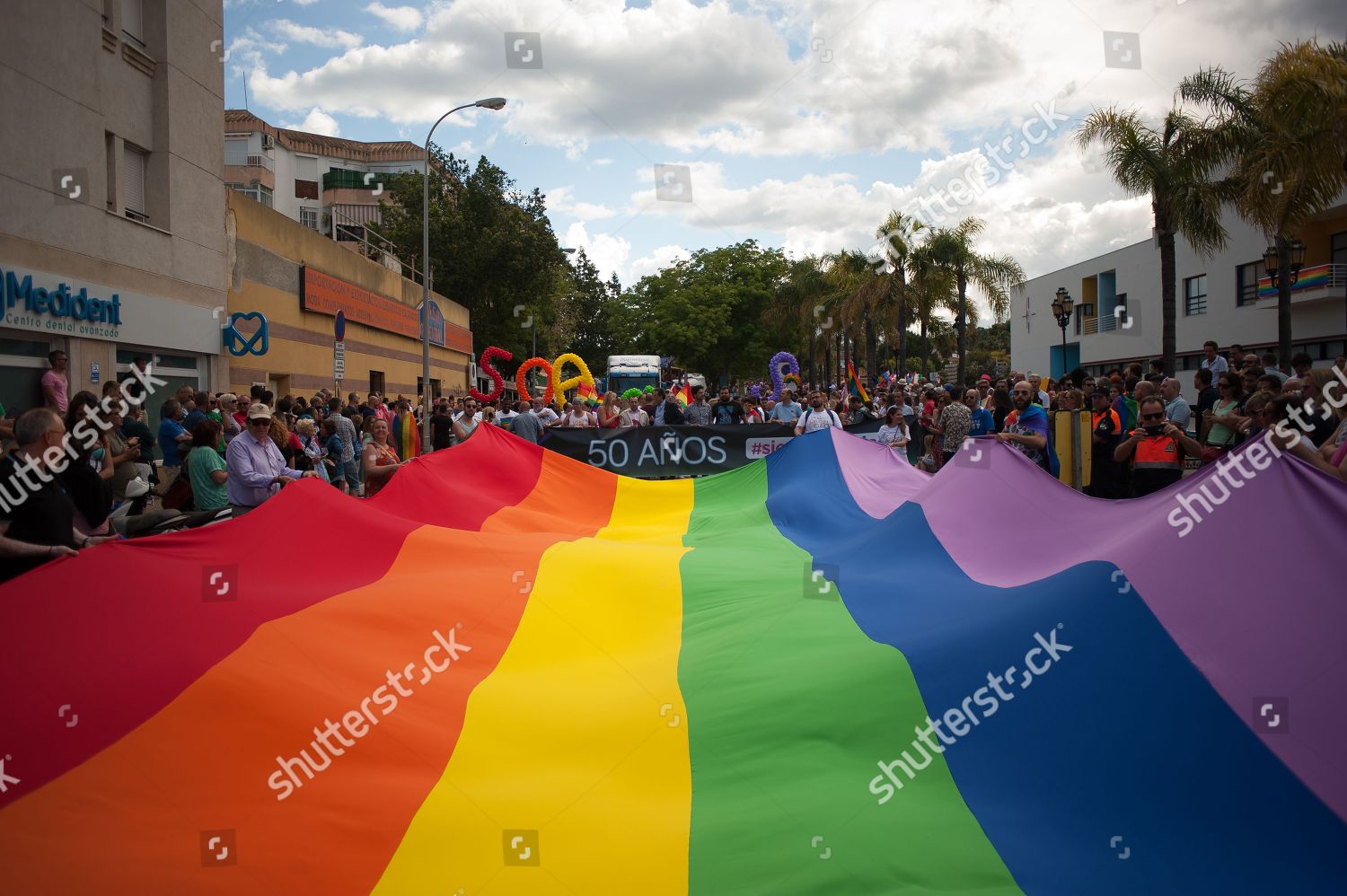 Large Gay Pride Flag Waved By Editorial Stock Photo - Stock Image ...
