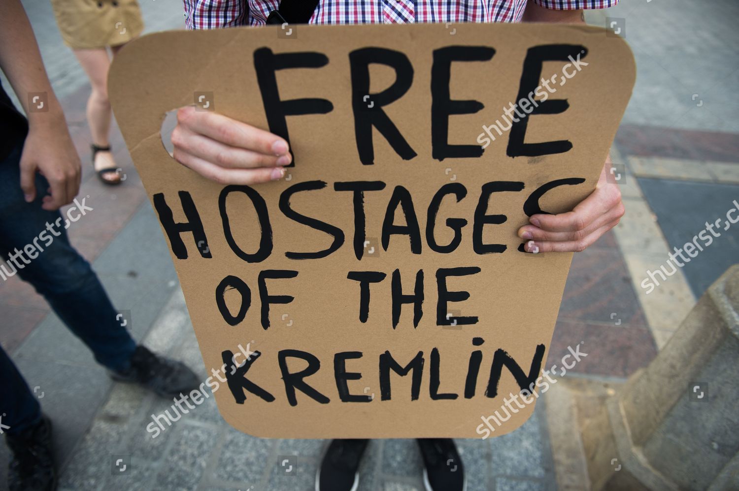 Man Holds Banner Saying Free Hostages Editorial Stock Photo - Stock ...