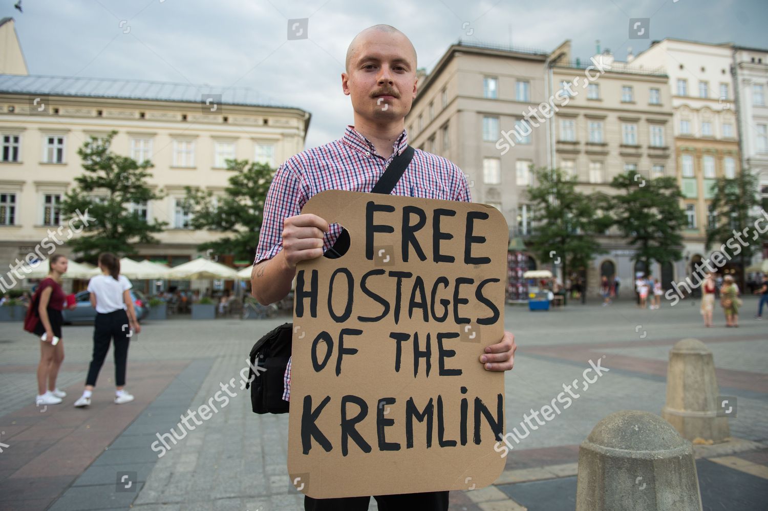 Man Holds Banner Saying Free Hostages Editorial Stock Photo - Stock ...