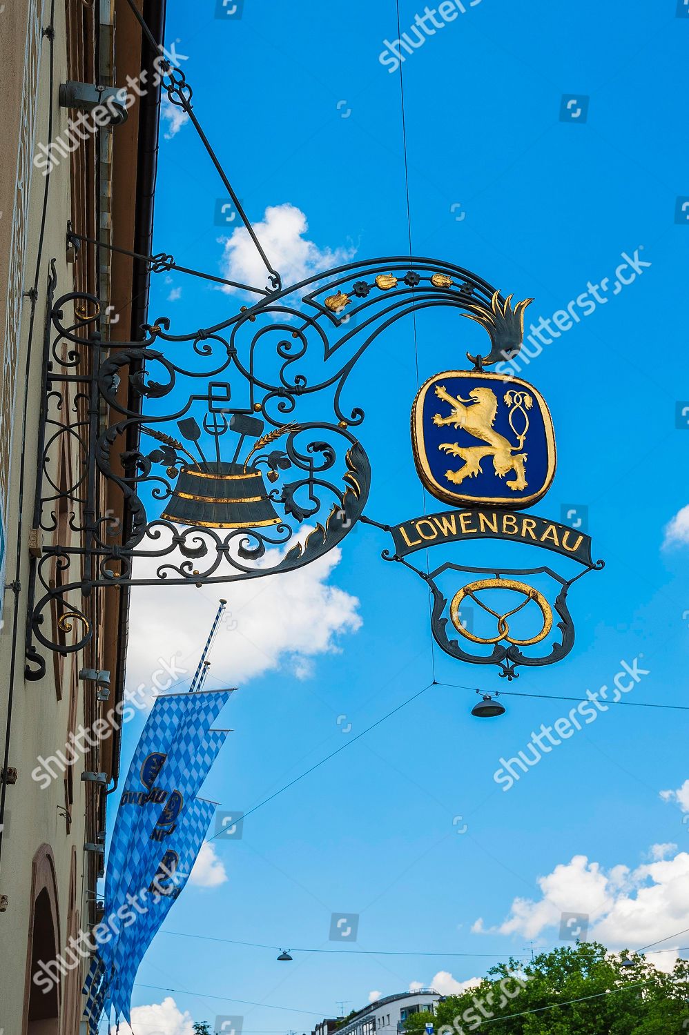 Wrought Iron Shop Sign Flags Loewenbraeukeller Editorial Stock Photo ...