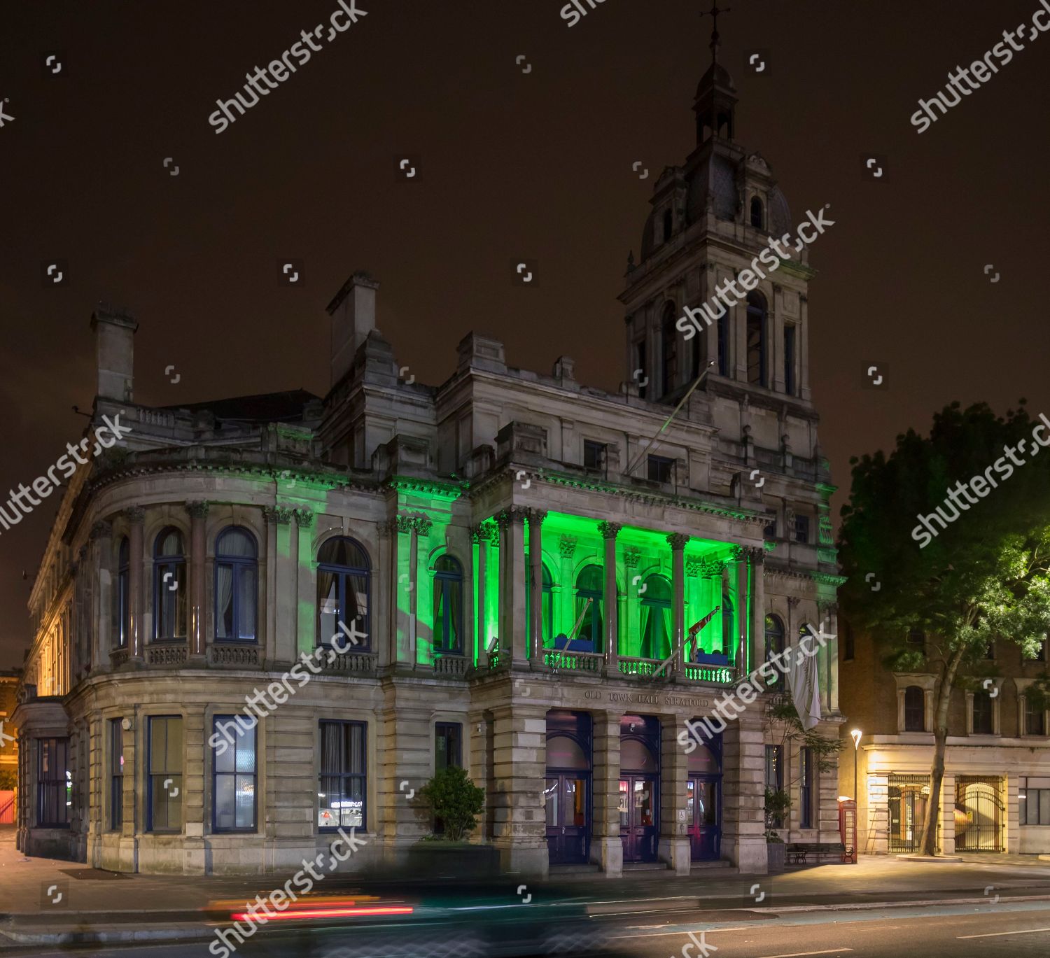 Newham Town Hall Lit Green Showing Editorial Stock Photo - Stock Image ...