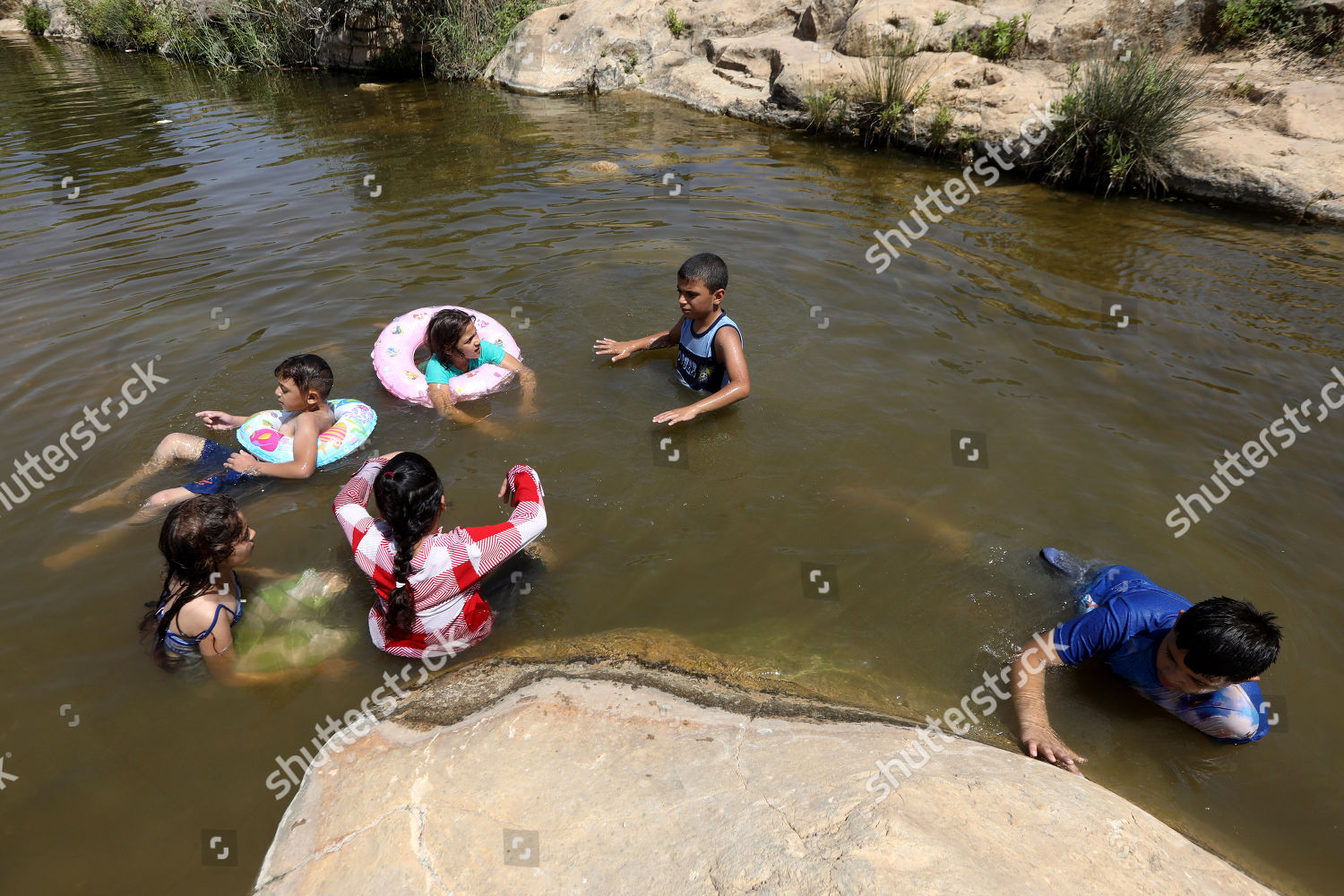 Palestinian Children Swim Qana Springs Palestinians Editorial Stock ...