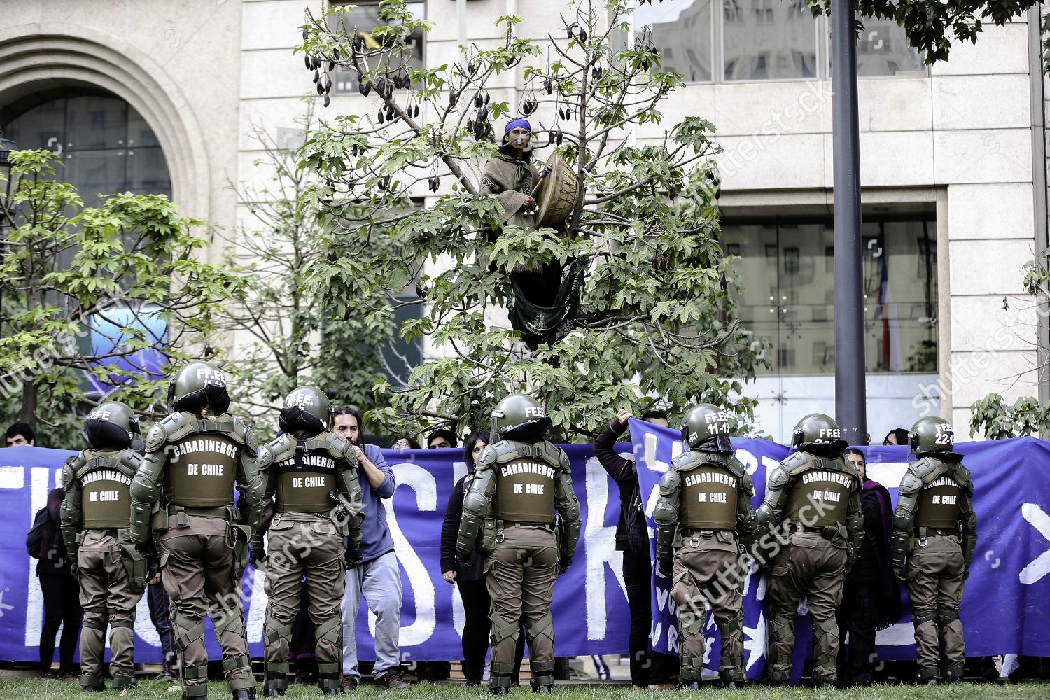 Members Mapuche People Protest During Inauguration Editorial Stock ...