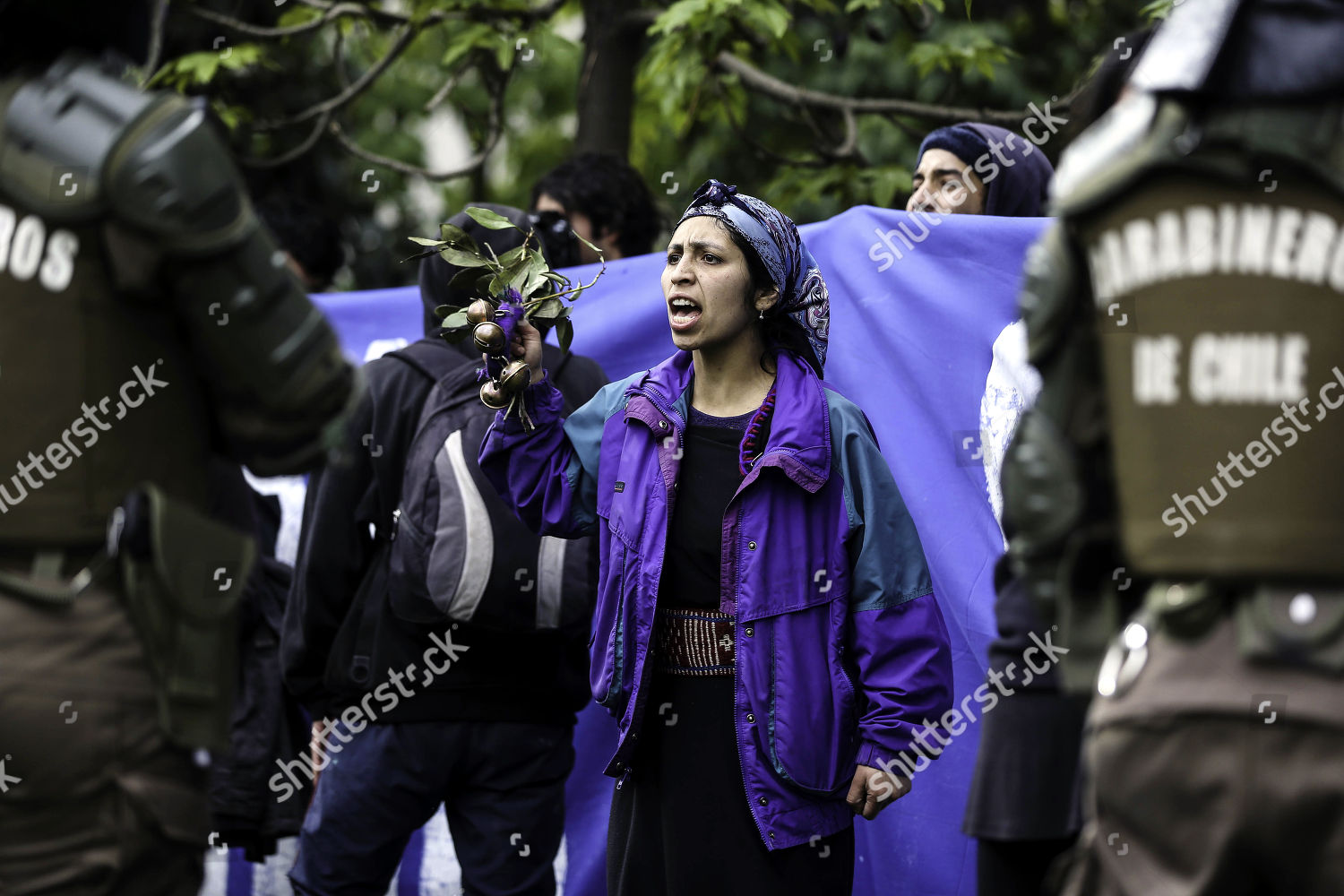 Members Mapuche People Protest During Inauguration Editorial Stock ...