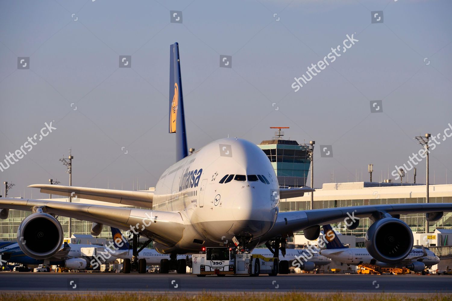 Lufthansa Airbus A380800 Push Back Truck Editorial Stock Photo - Stock ...