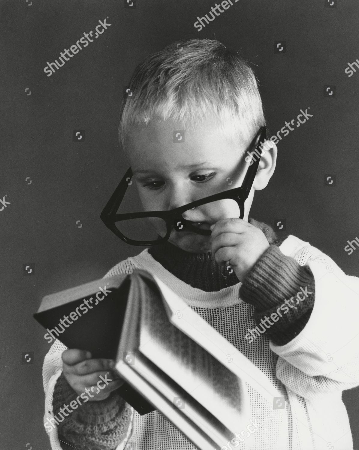 Little Boy Big Glasses Reading Book Editorial Stock Photo - Stock Image ...