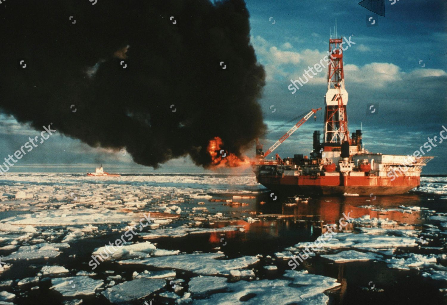 Burning Drilling Rig Ice Floes England Editorial Stock Photo - Stock ...