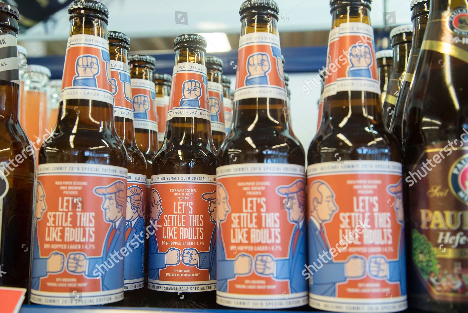 COMMEMORATIVE BEER AHEAD TRUM PUTIN SUMMIT Editorial Stock Photo ...
