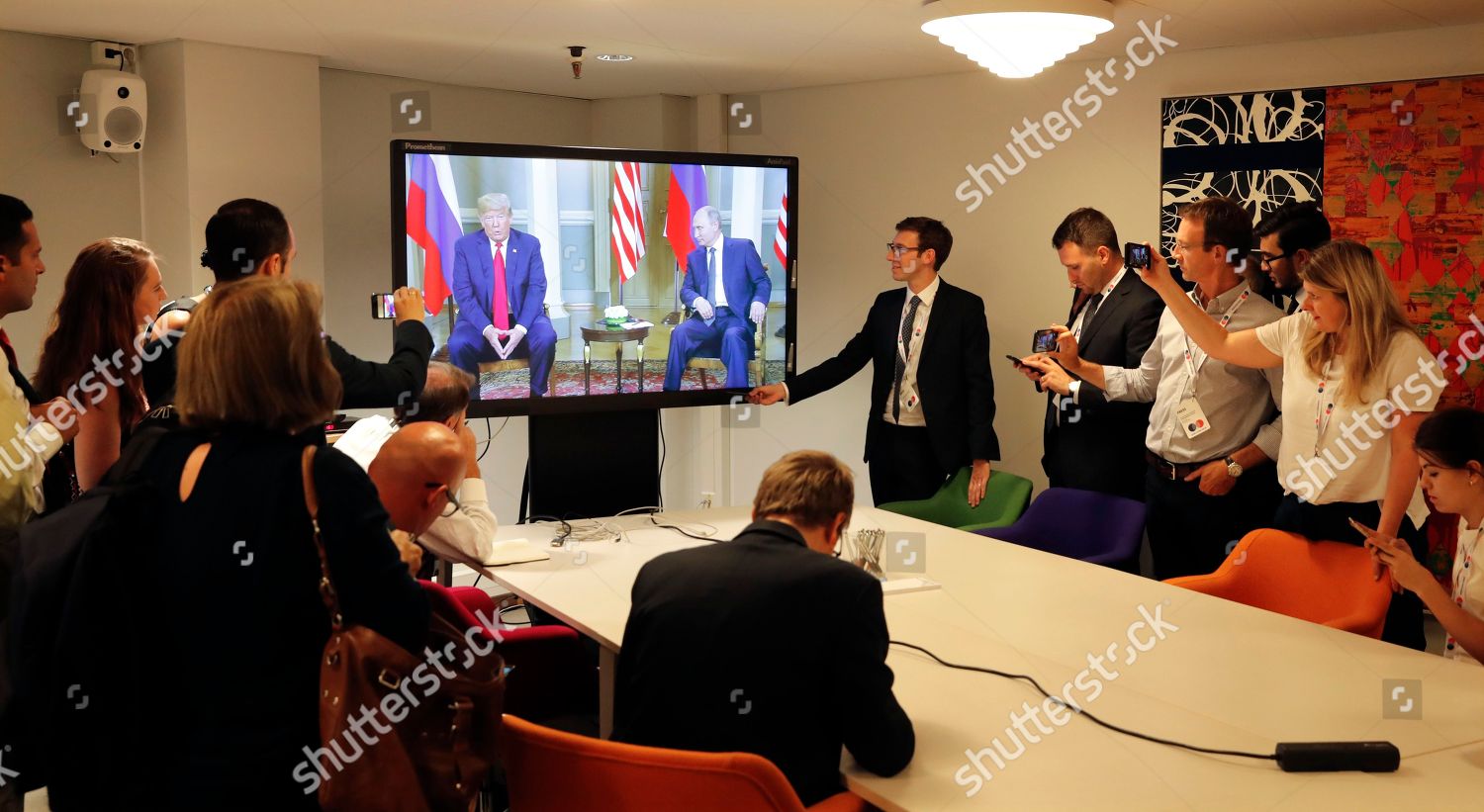Journalist Watch Screen Showing Meeting Between Editorial Stock Photo ...