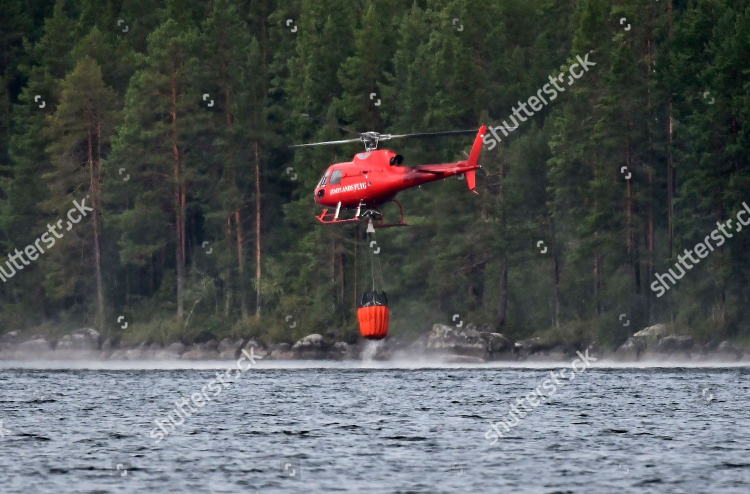 Chartered Helicopter Collects Water Lake Next Editorial Stock Photo ...