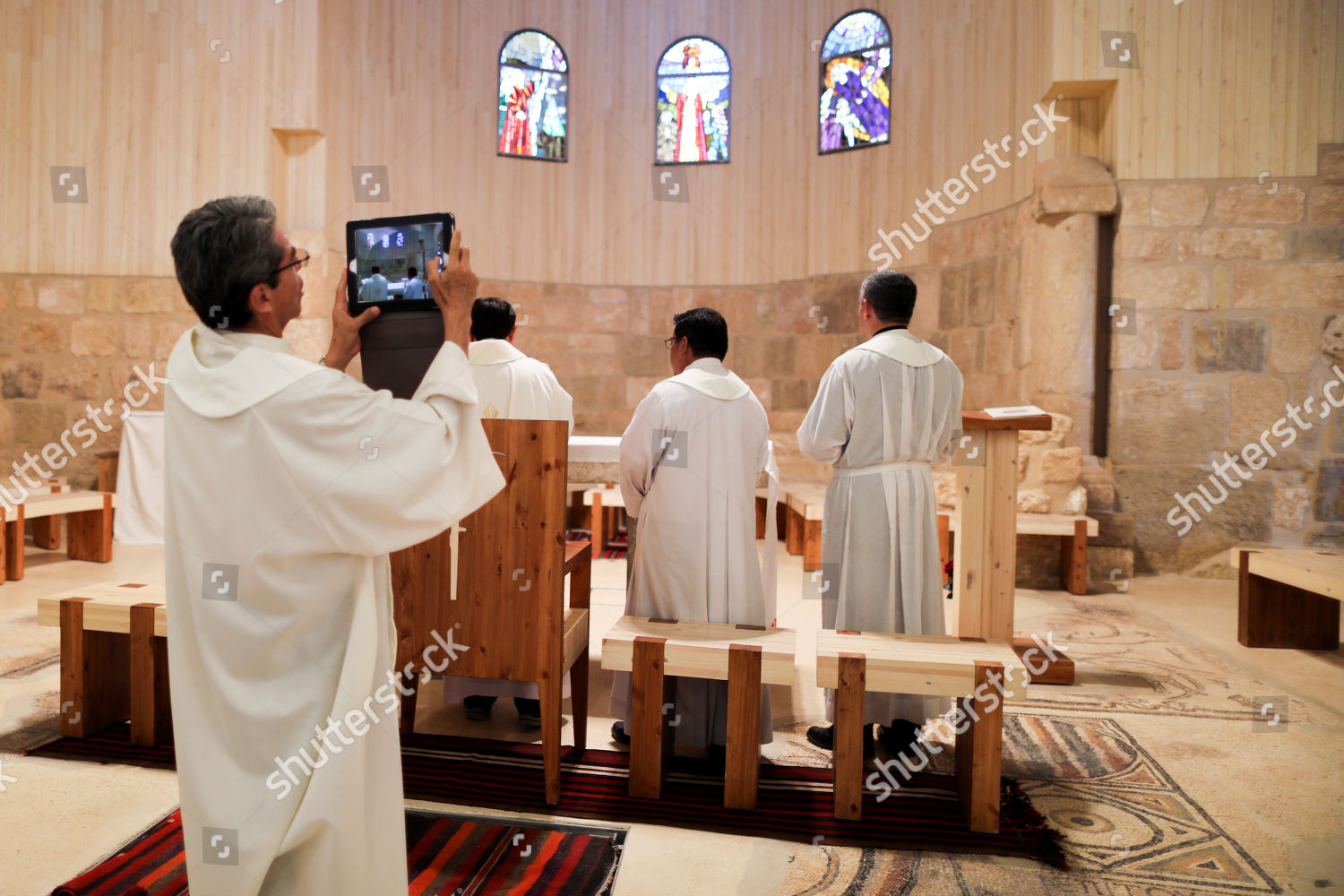 Priest Takes Photo During Celebration Inside Editorial Stock Photo ...