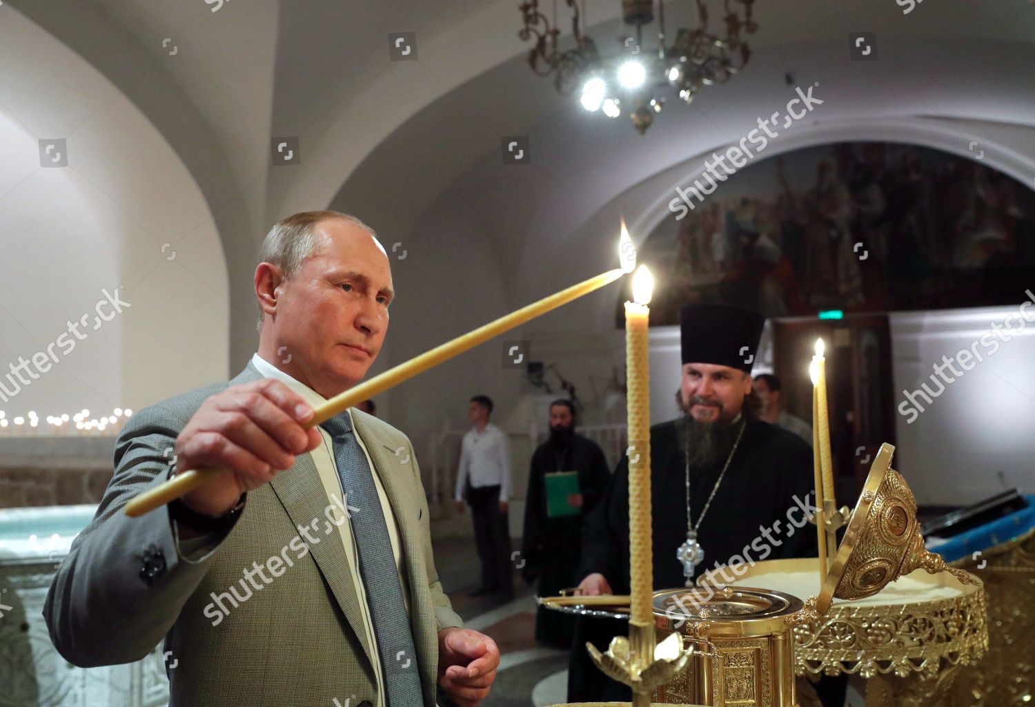 Russias President Vladimir Putin Lights Candle Editorial Stock Photo ...