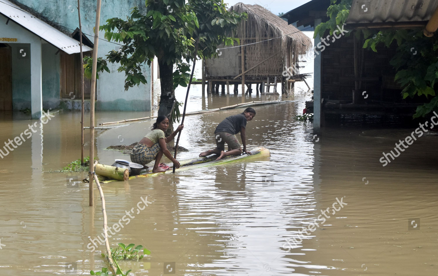 Flood Affected Villagers Using Banana Raft Editorial Stock Photo ...