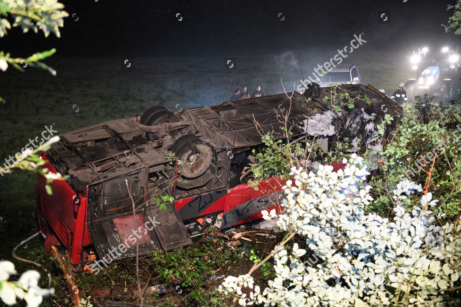Bus Lies Upside Down Scene Accident Editorial Stock Photo - Stock Image ...