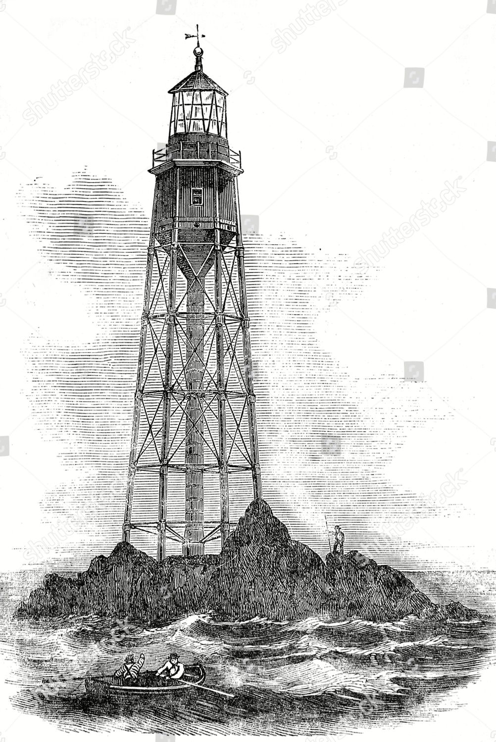 Engraving First Bishop Rock Lighthouse Which Editorial Stock Photo ...