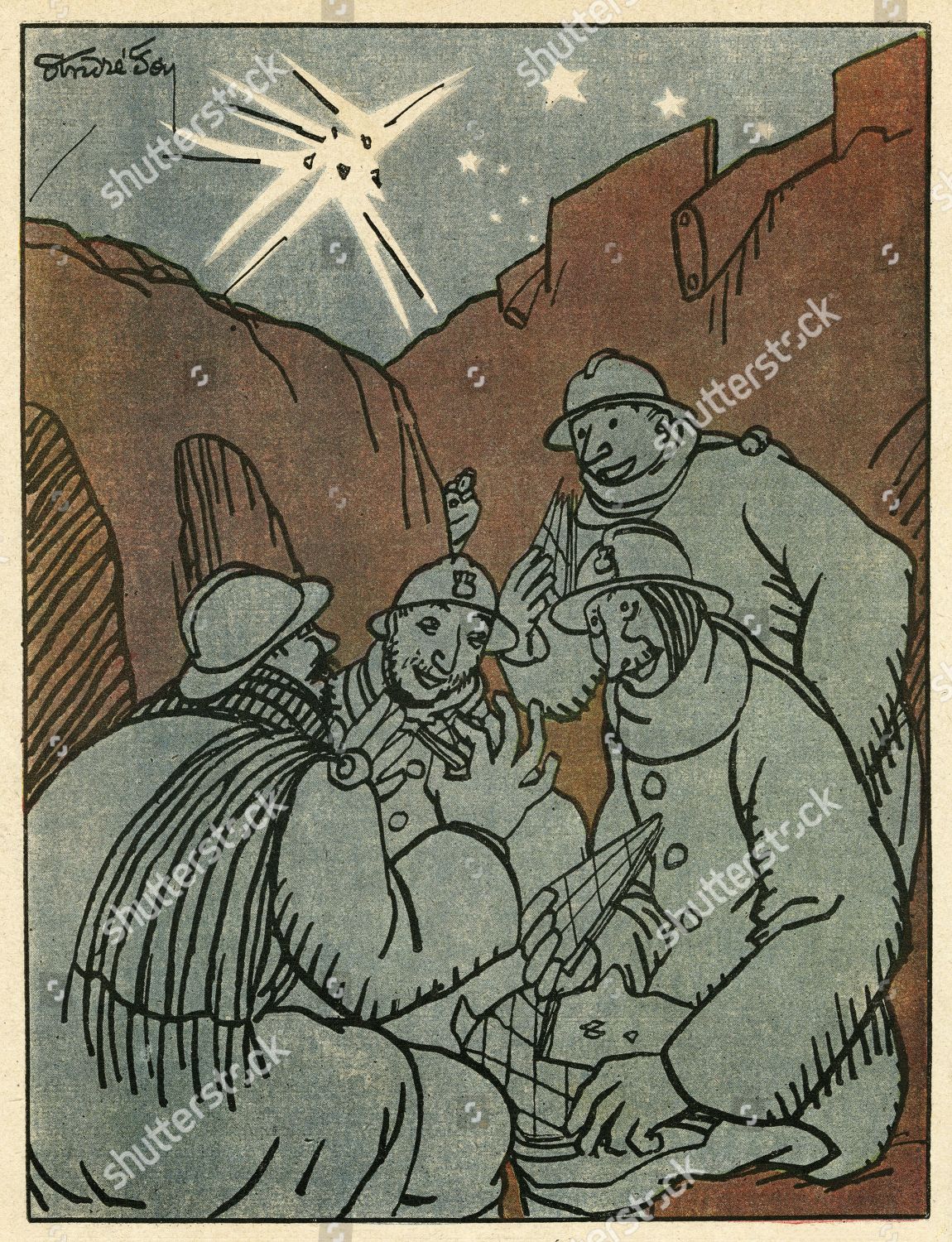 Cartoon Trench Showing Four French Soldiers Editorial Stock Photo ...