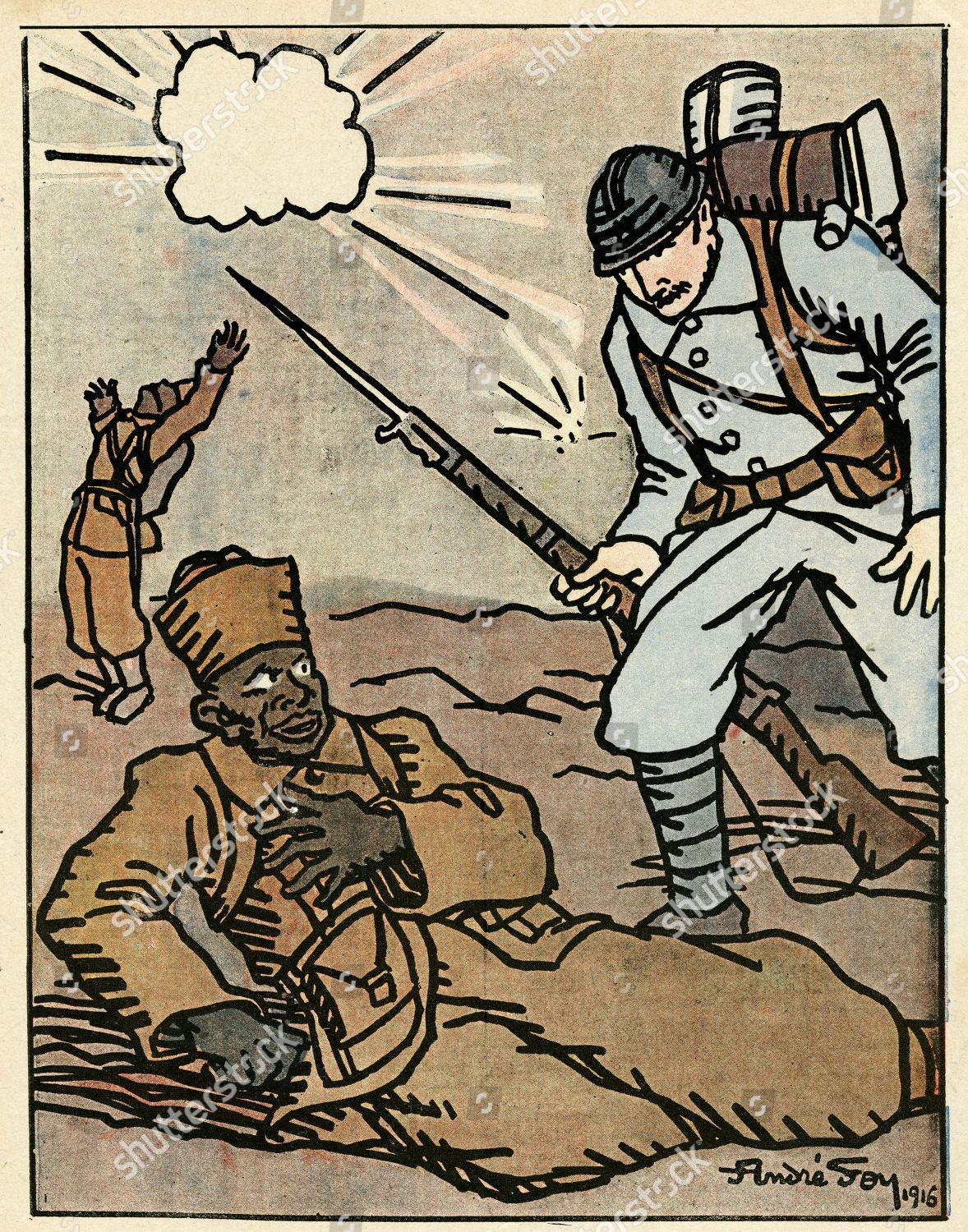 Cartoon On Attack French Soldier Concerned - Foto de stock de contenido ...