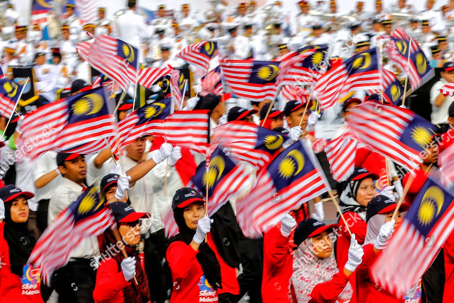 Malaysians Wave Their National Flags During Editorial Stock Photo ...