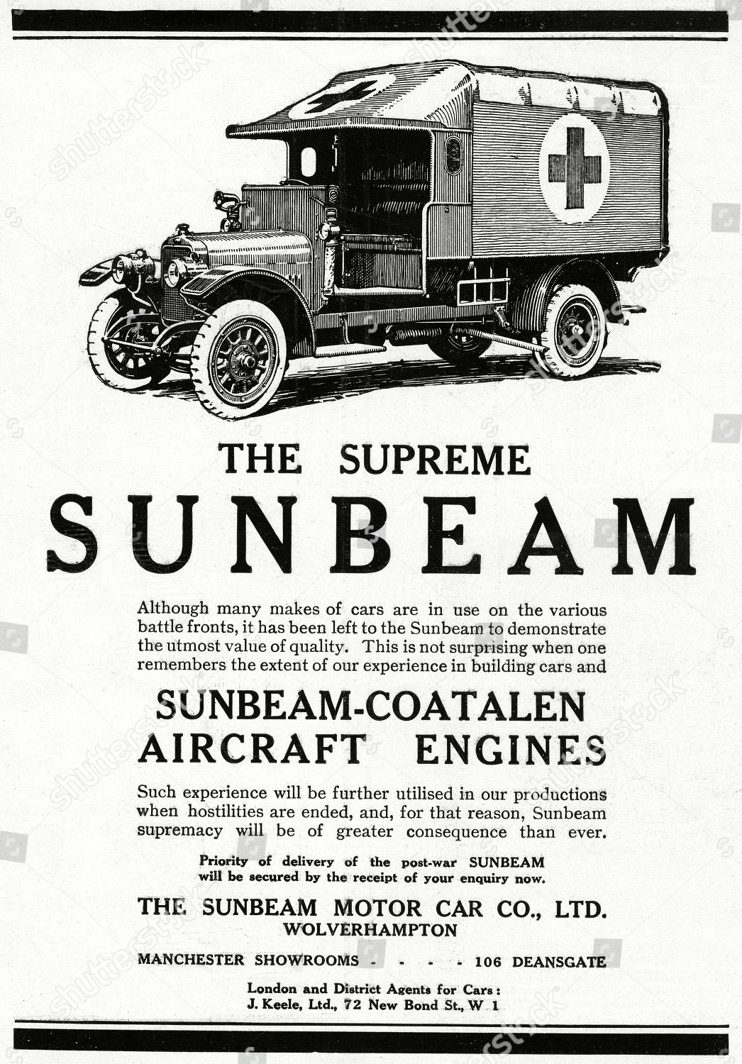 Advertisement Sunbeam Motor Car Company Wolverhampton Editorial Stock ...
