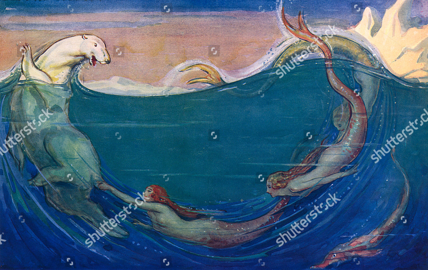 Three Mermaids Chase Polar Bear Arctic Editorial Stock Photo - Stock ...