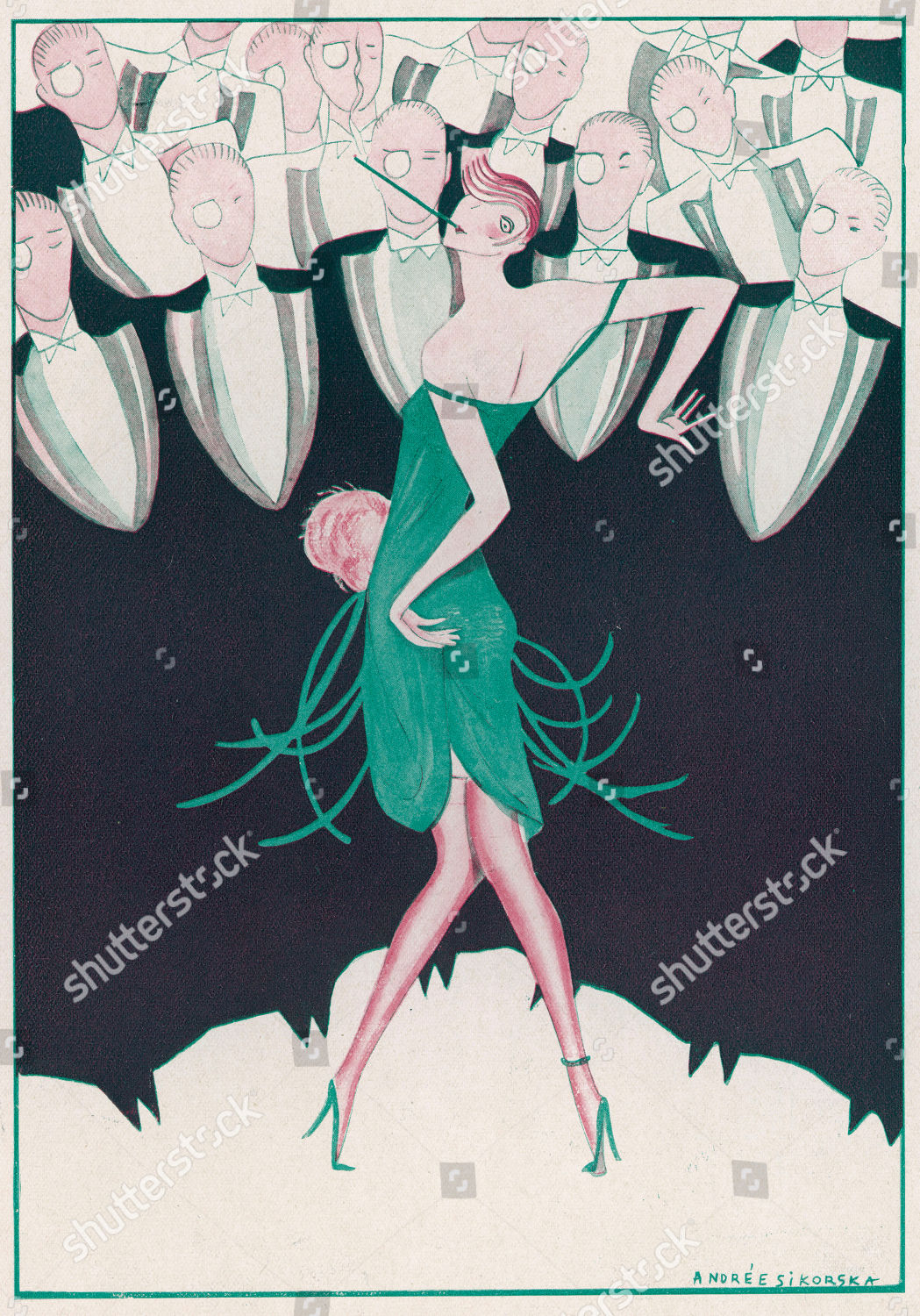 Flapper Green Dress Dances Front Group Editorial Stock Photo - Stock ...