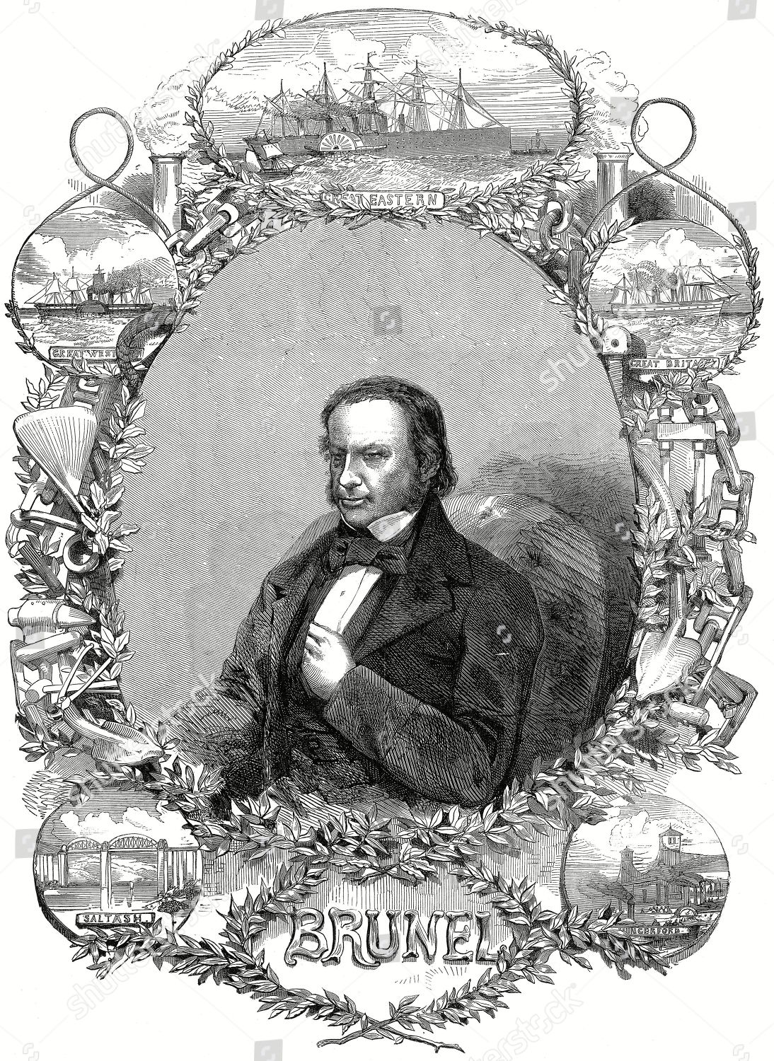Engraved Portrait Isambard Kingdom Brunel 18061859 Editorial Stock ...