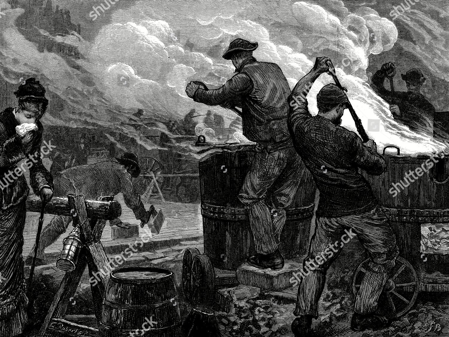 Engraving Showing Group Workmen Laying Pavement Editorial Stock Photo ...