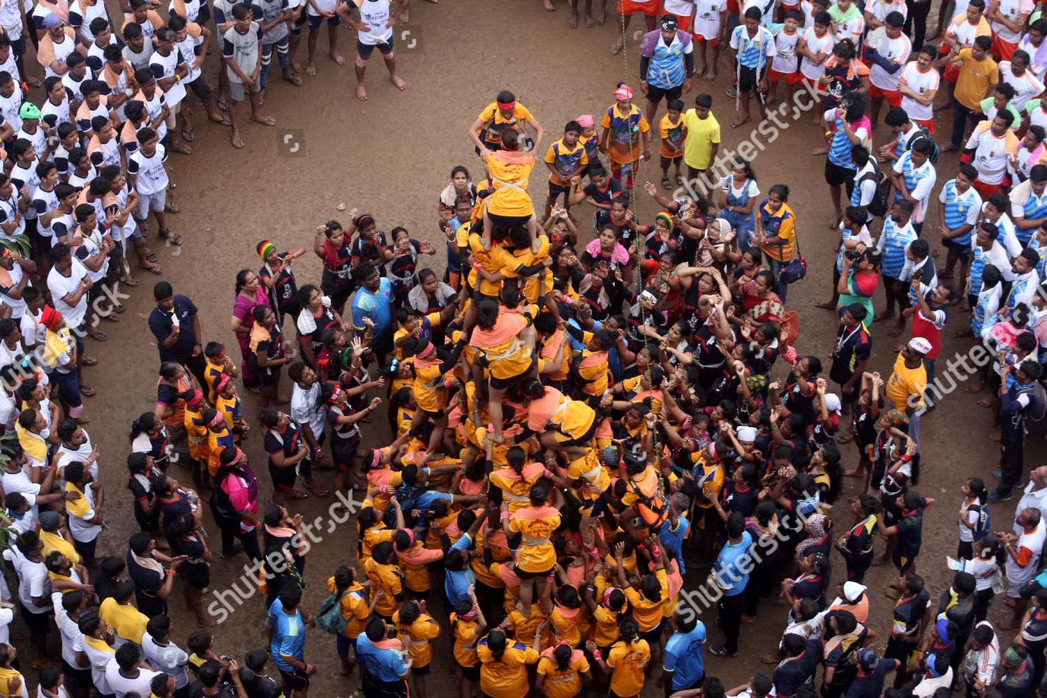 Human Pyramid By Girls Govinda Mandal Editorial Stock Photo - Stock ...