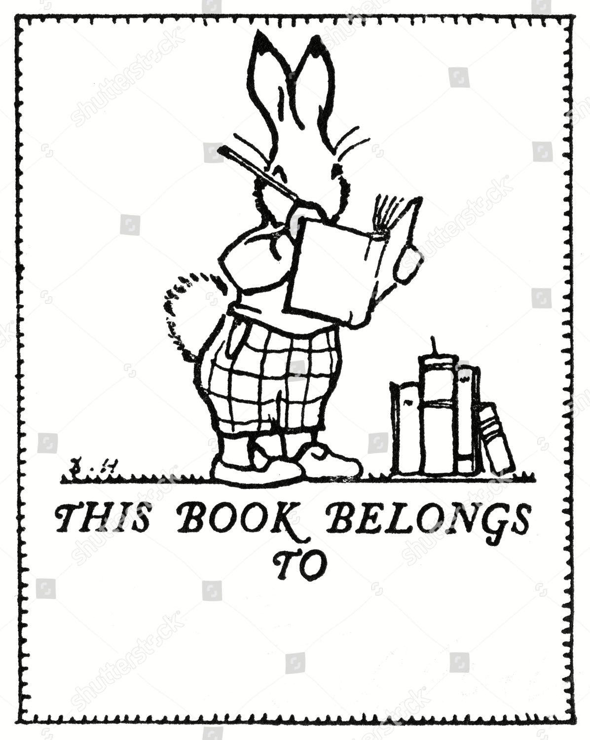 Bookplate Design Showing Rabbit Writing His Editorial Stock Photo ...