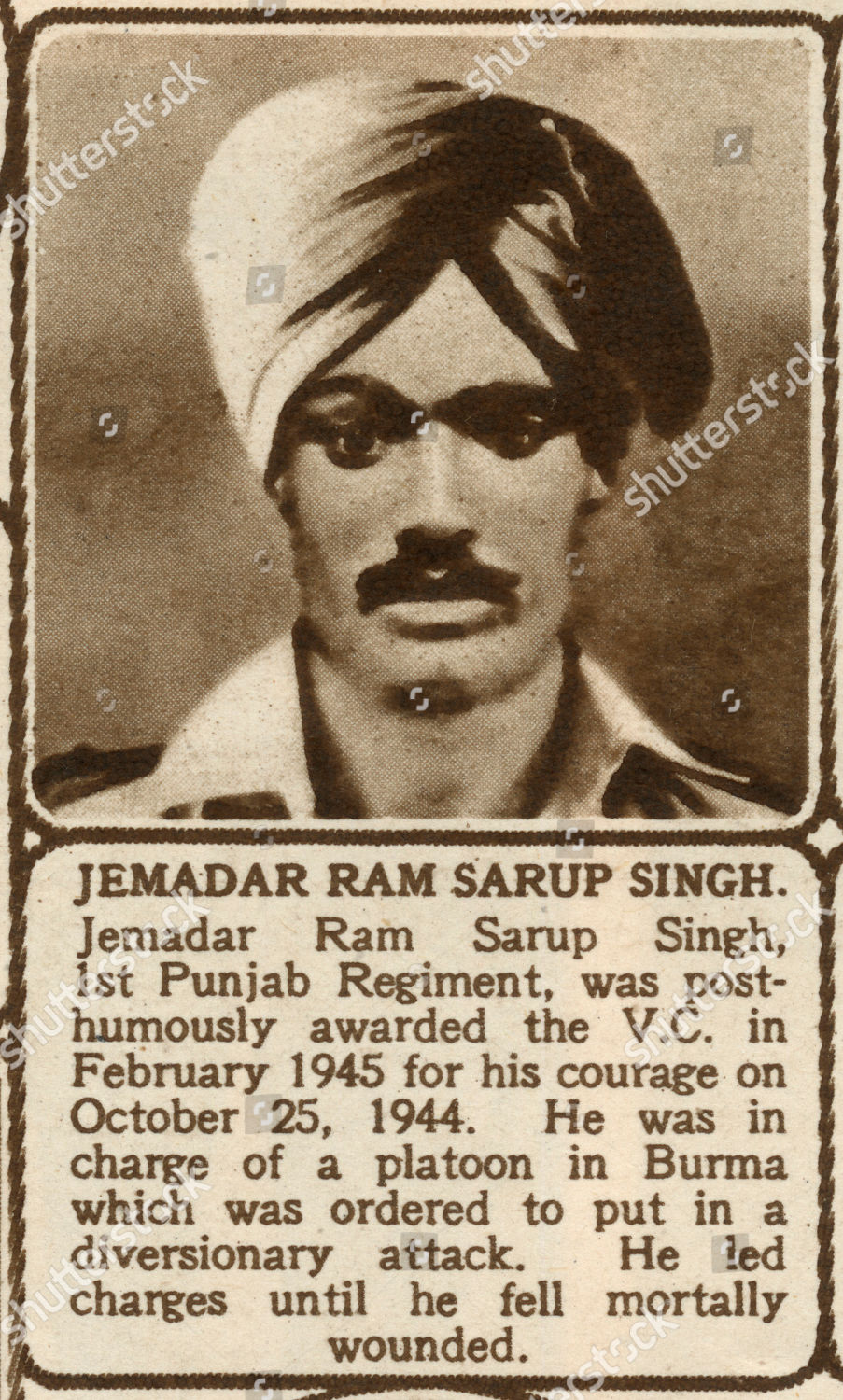 Ram Sarup Singh 19121944 Jemadar 2nd Editorial Stock Photo - Stock ...