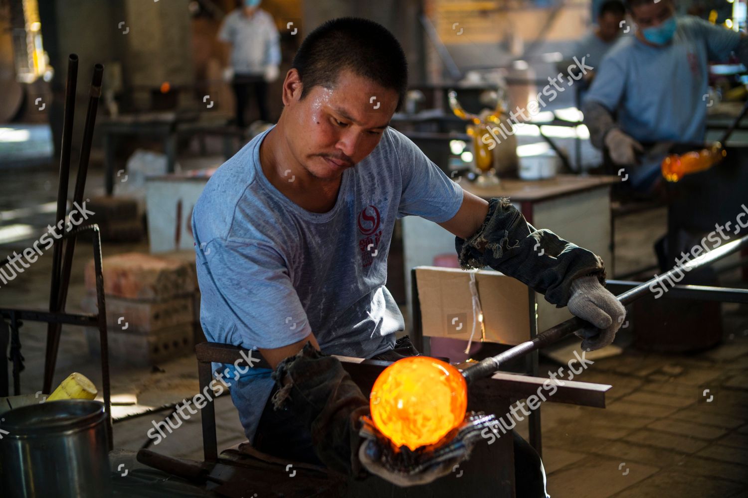Technician Works On Shaping Decorative Glass Editorial Stock Photo ...