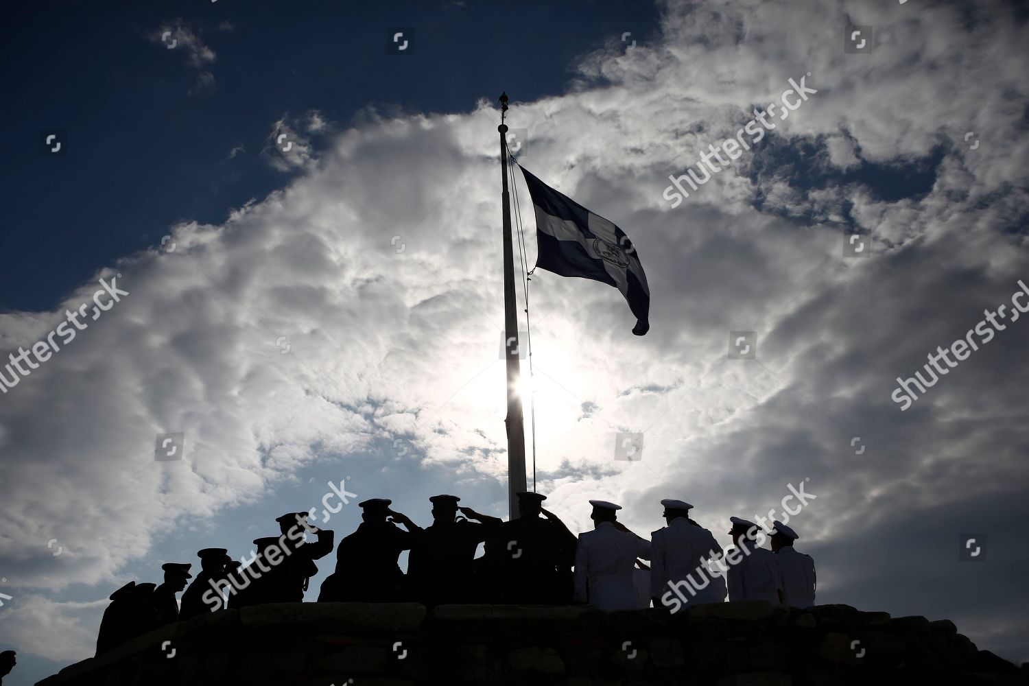 Historical Greek Flag Flutters Military Salute Editorial Stock Photo ...