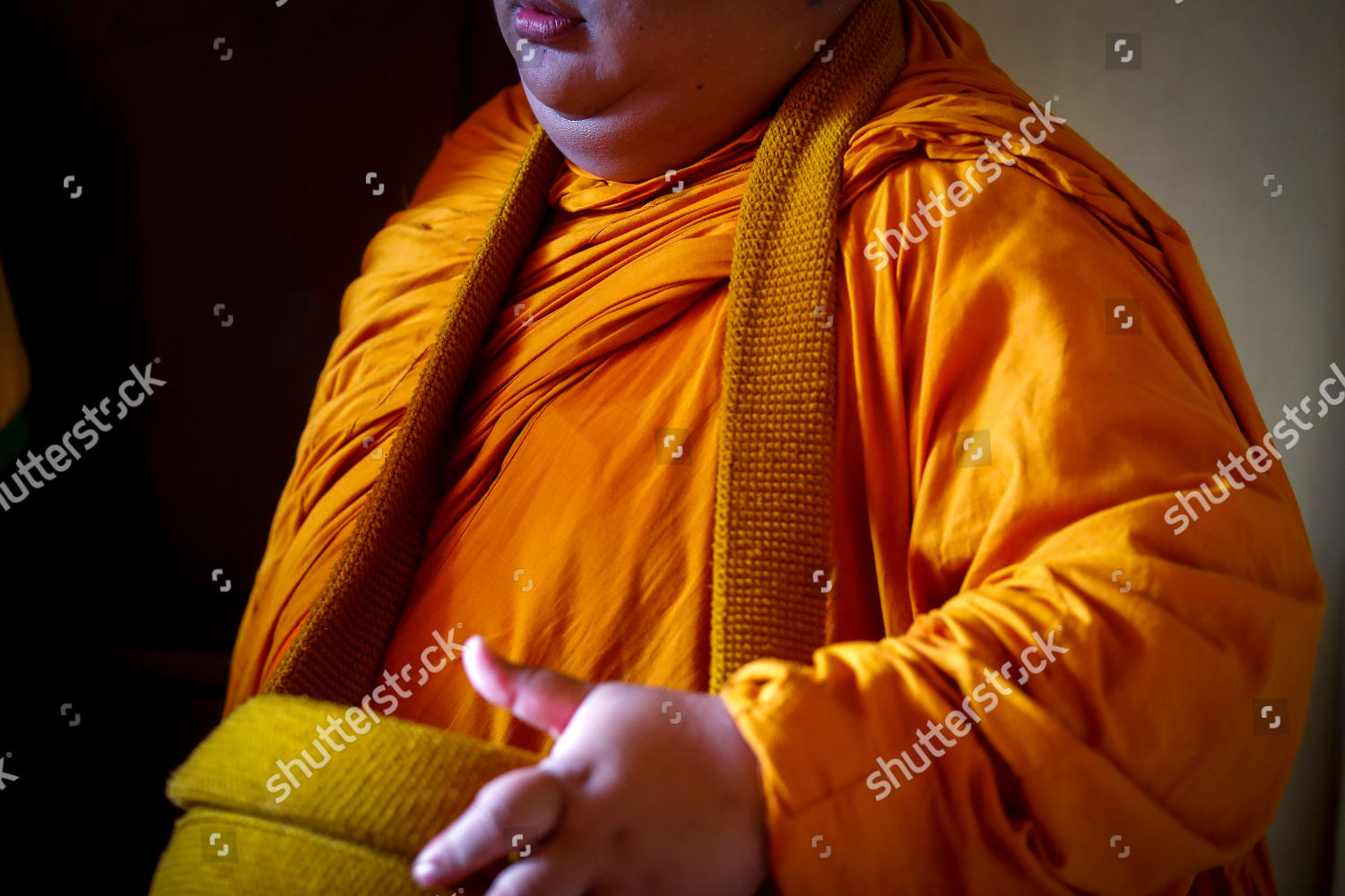 Overweight Thai Buddhist Monk Stands Shade Editorial Stock Photo ...