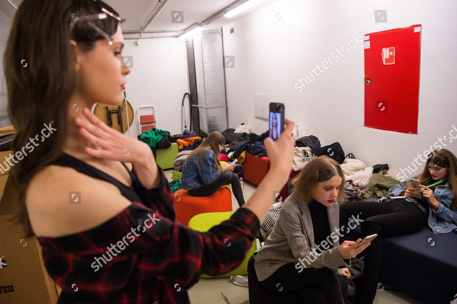 Models Use Their Mobile Phones Backstage Editorial Stock Photo - Stock ...