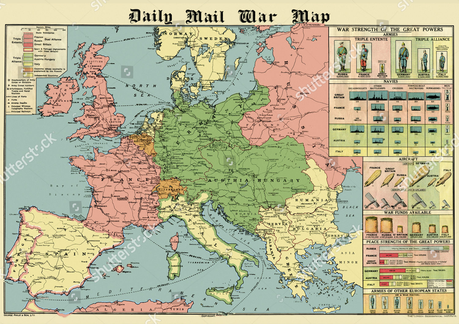 Daily Mail War Map 1914 Editorial Stock Photo - Stock Image | Shutterstock