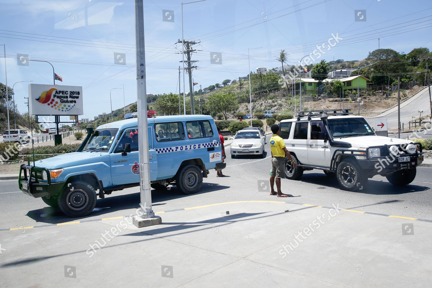 POLICE CAR BLOCKS ROAD INTERSECTION PORT Editorial Stock Photo - Stock ...