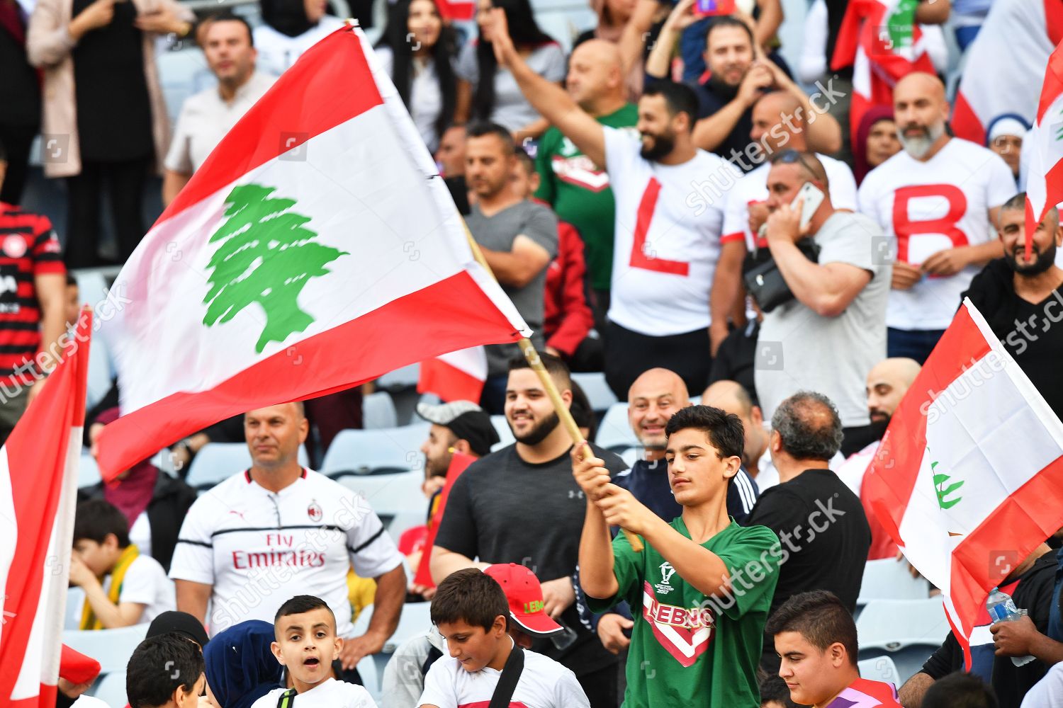 LEBANESE FANS BEFORE INTERNATIONAL FRIENDLY SOCCER Editorial Stock ...