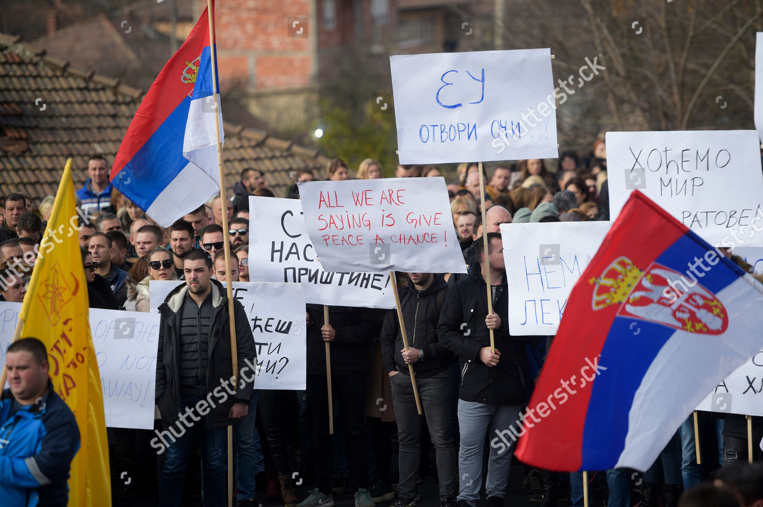 Kosovo Serbs Hold Banners Wave Serbian Editorial Stock Photo - Stock ...